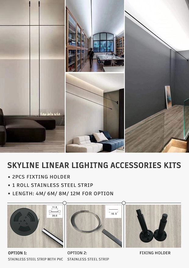 Suspended LED Skyline Linear Light Black White Wall Washer Stainless ...