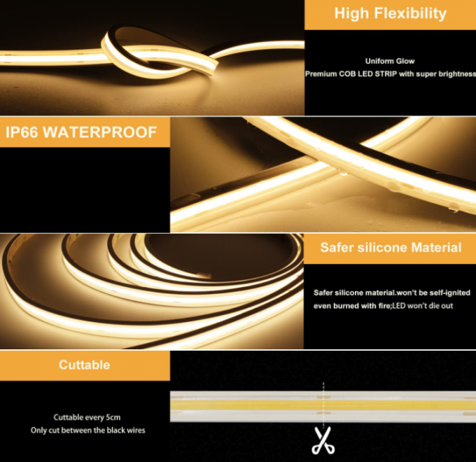 Dotless IP65 Waterproof COB Flexible LED Strip 220V 450 Leds Ribbonflex ...